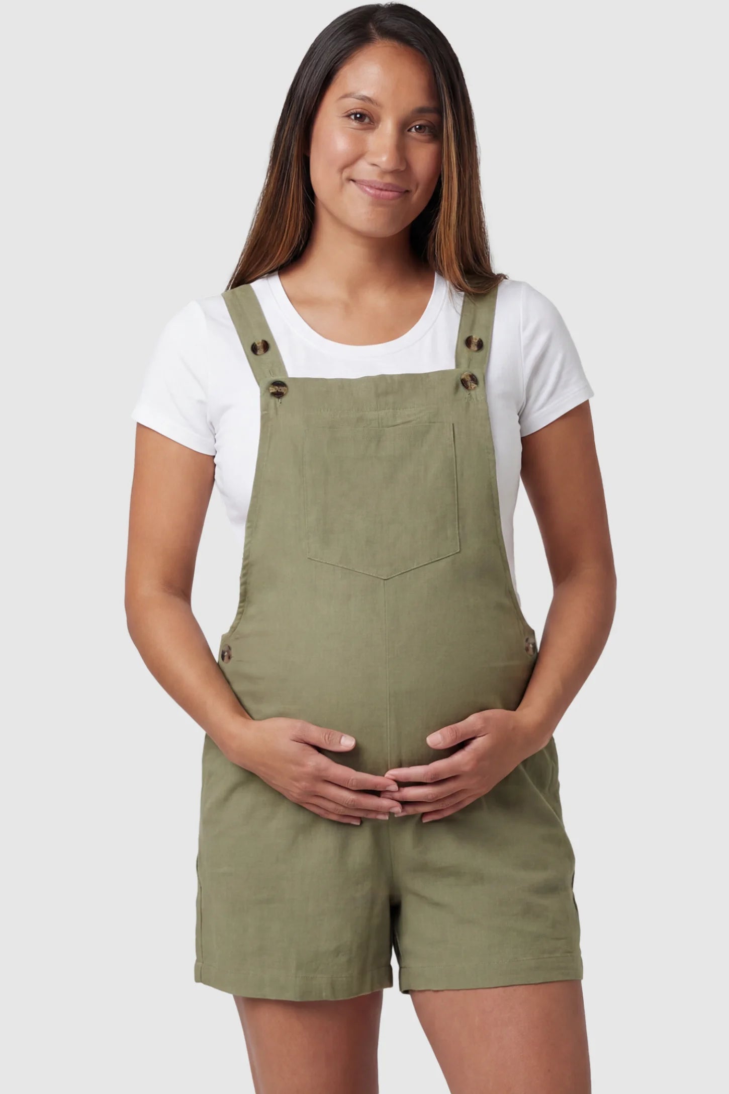 Adjustable Waist Pocketed Maternity Short Overalls | BumpBabe